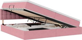 Postel s úložným prostorem s čelo Růžová 200 x 200 cm samet 3370904
