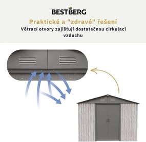 Zahradní domek BestBerg ZDB-9SD / 9 m² / 279 x 324 x 211 cm / dekor bílé dřevo/šedá