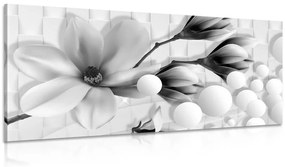 Obraz černobílá magnolie s abstraktními prvky - 120x60 cm