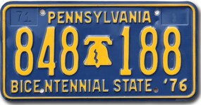 Americká SPZ Pennsylvania 1976 Bicentennial 848 188