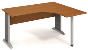 Stůl ergo oblouk levý 160×120/60 cm - Hobis Cross CE 60 L Dekor stolové desky: třešeň, Dekor lamino podnože: třešeň, Barva nohou: Stříbrná
