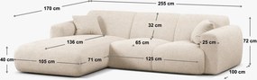 Bílá rohová pohovka z textilie bouclé (levý roh) Molino – Micadoni Home
