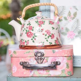 Porcelánová konvička se sítkem růžičky - Ø 18*14*12 cm / 0,7L