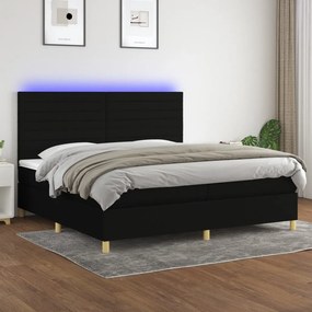 Box spring postel s matrací a LED černá 200x200 cm textil 3135543