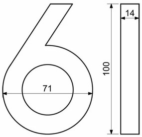 Hliníkové číslo 6 v „3D“ provedení se strukturovaným povrchem RICHTER RN.100LV.6.AL.AM.3D