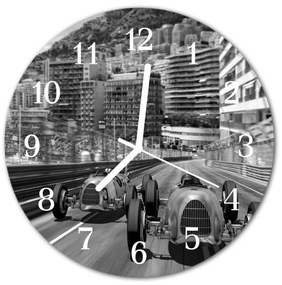 Nástenné skleněné hodiny Závodní auta fi 30 cm