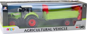 LEAN Toys Traktor s přívěsem – setrvačníkový pohon, otevíratelná kapota a dveře, zelený