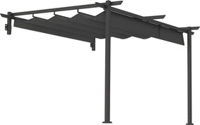 Outsunny Pergola s střechou na terasu přibližně 3x3m, zahradní pavilon z hliníku, montovaný na zeď, zahradní altán s nastavitelnou střechou, ochrana p