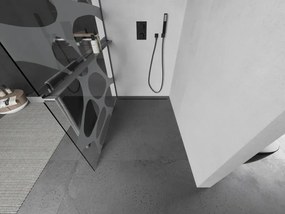 Mexen Kioto+, sprchová zástěna Walk-In s poličkou a věšákem 100 x 200 cm, 8mm čiré sklo bílý vzor, ​​grafitový profil, 800-100-121-66-97