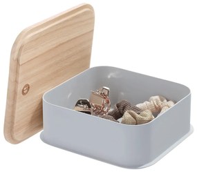 Šedý úložný box s víkem ze dřeva paulownia iDesign Eco, 21,3 x 21,3 cm