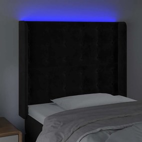 Čelo postele s LED černé 103 x 16 x 118/128 cm samet 3124526