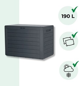 Zahradní úložný box WOODEBOX, 190L, 78x44x55cm, antracitová Prosperplast