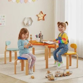 AIYAPLAY 5dílná dětská sada stolu a židlí, s úložnou taškou, ve tvaru květiny, do dětského pokoje, dřevo, barevné provedení