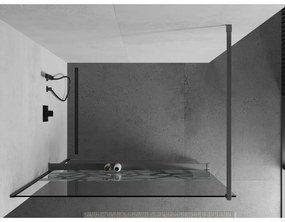 Mexen Kioto+, sprchová zástěna Walk-In s poličkou a věšákem 140 x 200 cm, 8mm čiré sklo bílý vzor, ​​grafitový profil, 800-140-121-66-85