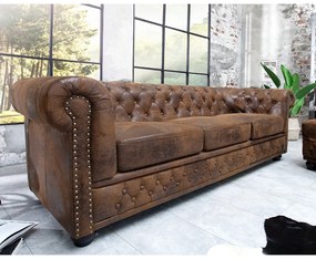 Massive home | 3místná pohovka Chesterfield hnědá - mikrovlákno