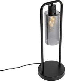 Moderní stolní lampa černá s kouřovým sklem - Stavelot
