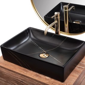 Rea Inga Marble, keramické umyvadlo na desku 51x35 cm, černá matná, REA-U8006