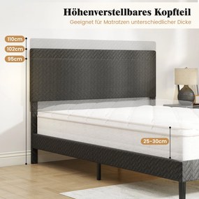 Costway Sametový rám postele s výškově nastavitelným čelem ve – 140 × 200 cm