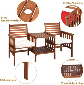 Costway Double Seat Acacia Wood 3dílná sada stolu a židlí, přírodní