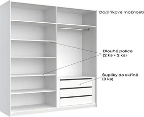 Skříň s posuvnými dveřmi 2.0x2.1m (Dveře Lesklá Bílá/Zrcadlo), série N Family