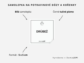 DRŮBEŽ - omyvatelná samolepka na kořenky, výběr rozměrů Ø 5 cm / 5 x 5 cm / 6 x 8 cm | DomaLEP tvar: KOLEČKO, barva: BÍLÁ - ČERNÉ písmo, velikost: Ø 5 cm - tučné písmo