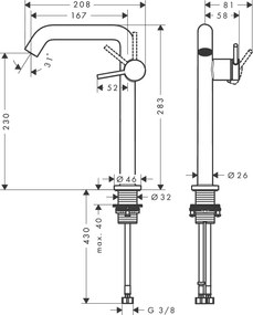 Hansgrohe Tecturis S, páková baterie pro umyvadlovou mísu 240 Fine CoolStart EcoSmart+ bez odtokové soupravy, chromová, HAN-73372000