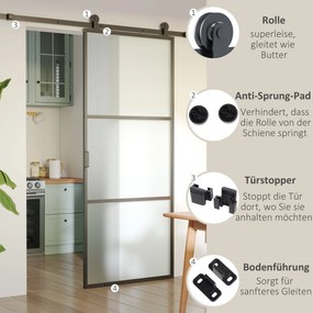 HOMCOM Sada pro posuvné dveře, 2m kovový kit se závěsy, kolejnicemi, svorkami a zařízeními proti vypadnutí, posuvný systém dveří, šrouby z uhlíkové o…