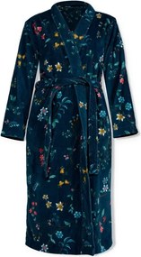 Pip Studio Les Fleurs bavlněný froté župan, tmavě modrý (Dámský župan z bavlněného froté středně dlouhý)