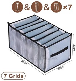 Šatní organizér transparentní (20x25x36 cm) Barva: Černá, Velikost: 7 přihrádek s uchem