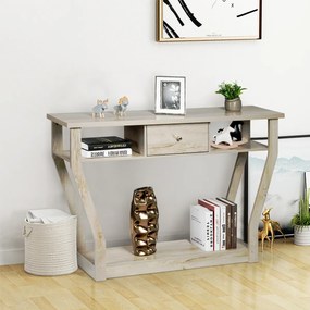 Costway Dřevěný konzolový stůl se zásuvkou a policí – 120 × 30 × 81 cm, šedá
