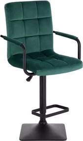 LuxuryForm DESIGN Barová židle VERONA BLACK VELUR na černé hranaté podstavě - zelená