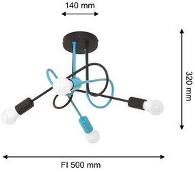 Přisazený lustr OXFORD 4xE27/15W/230V černá/tyrkysová