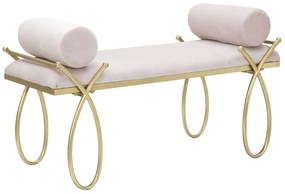 Sametová lavice Mauro Ferretti Ribar 112,5x49x53 cm, zlatá/růžová