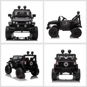HOMCOM 12V Elektrické 4x4 Auto pro Děti s Dálkovým Ovládáním, Světly a Klaksonem - 3-6 Let - Černé