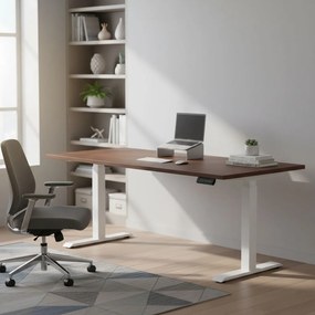 Výškově nastavitelný stůl OfficeTech C, 200 x 80 cm, bílá podnož, ořech