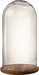 Hnědý dřevěný podnos se skleněným poklopem Bell Jar - Ø 33*60 cm