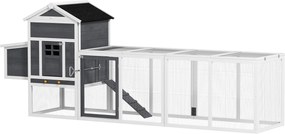 PawHut Venkovní Kurník Dřevěný Velký Kurník pro 3-6 Kurech s Hnízdící Buzerací a Asfaltovou Střechou 297,5x68x118 cm Šedý a Bílý | Aosom