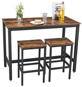 Vysoký stůl se 2 barovými židlemi v industriálním stylu, černá, hnědá