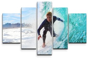 Sablio Obraz - 5-dílný Surfař na vlně - 125x90 cm