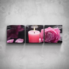 3-dílný obraz - Svíce s růží - PopyDesign