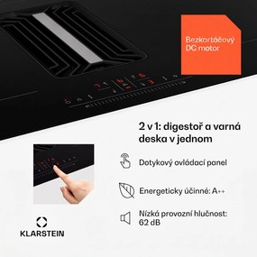 Klarstein AirJet 83, Down Air System, indukční varná deska, zabudovaná digestoř DownAir, 754 m³/h, energetická třída A++