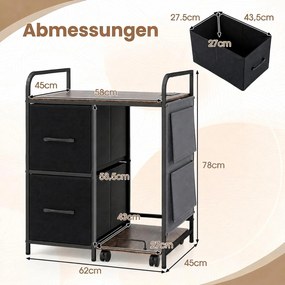 Costway Mobilní stolek pod tiskárnu s nabíjením a zásuvkami, hnědý