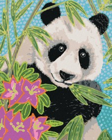 zuty zuty - malování podle čísel - panda s bambusem a květinami, 80x100 cm, plátno