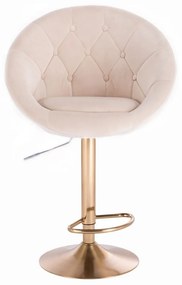 LuxuryForm Barová židle VERA VELUR na zlatém talíři - krémová