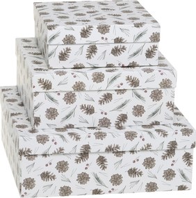 Set 3ks papírová krabice se šiškami – 25*25*9 / 20*20*8/ 16*16*6 cm