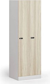 Kovová šatní skříňka S1, 2 oddíly, 1850 x 600 x 500 mm, demont, mechanický kódový zámek, laminované dveře, dub přírodní