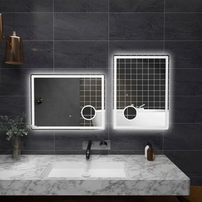kleankin LED koupelnové zrcadlo s 3x zvětšením a dotykovou funkcí, 80x60 cm, 3 barvy světla, bez mlhy