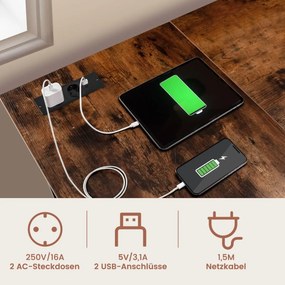 Costway Desk Rohový stůl ve tvaru L se zásuvkami a USB porty Rustikálně