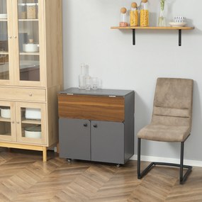 HOMCOM Skládací stůl s pojízdnou skříňkou, dvě sklápěcí stolní desky, skříňová přihrádka, 4 kolečka, světle šedá + tmavě hnědá, 70 x 83 x 75 cm