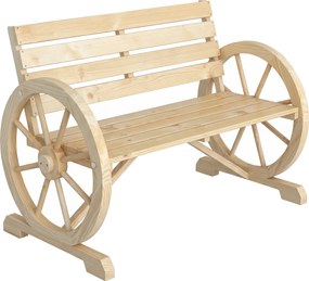 Zahradní lavička Outsunny 2místná, lavička, dřevěná lavička, lavička s područkou ve venkovském stylu, nosnost do 240 kg, jedlové dřevo, přírodní | Ao…